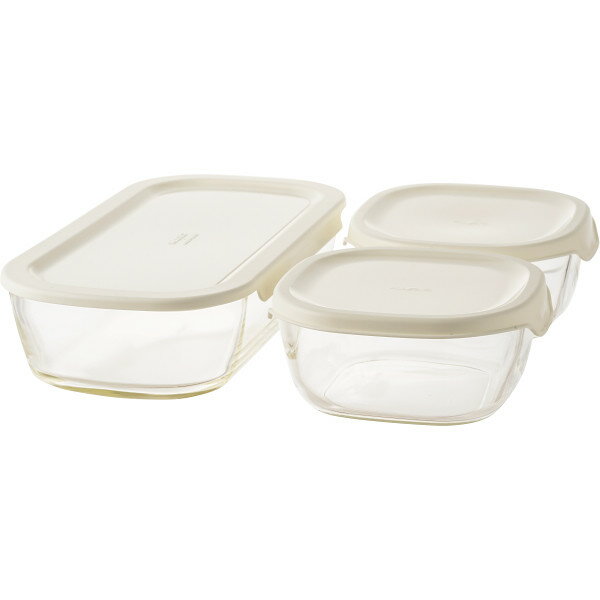 ★商品番号⇒22s0521-107●箱サイズ：約29.6×16×14（cm）/重さ：1.7kg●化粧箱入●本体＝耐熱ガラス、蓋＝ポリプロピレン●正方形M（約14．3×13．9×6．2cm・600ml）×2、長方形M（約27．0×14．5×6...
