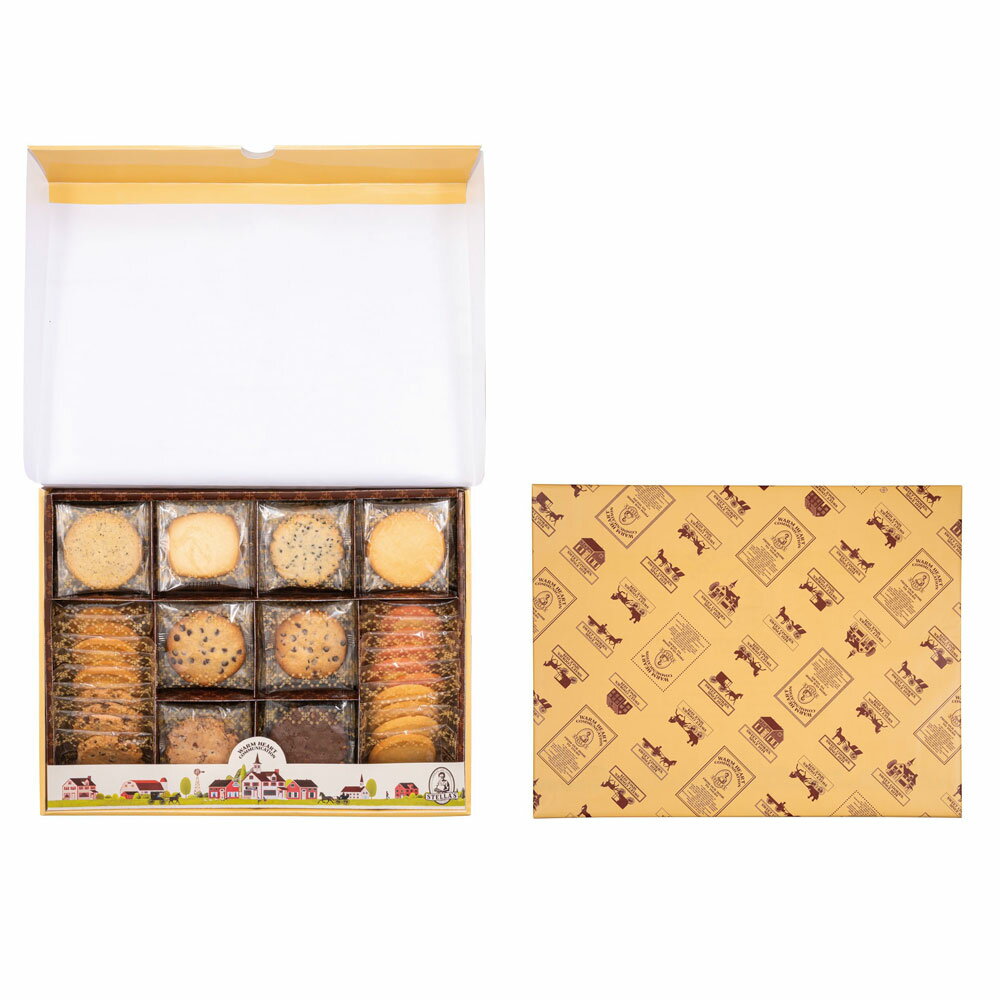 ●箱サイズ約：38.3×29.0×5.6cm/重さ：1.5kg●化粧箱入●クッキー（チョコレートチップ×10、アーモンドチョコチップ・オールドファッションシュガー×各9、ダブルチョコナッツ・キャラメルカスタード・苺りんぐ・紅茶・ヨーグルト・...
