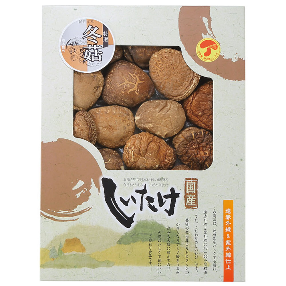 ●箱サイズ約：25.5×34.5×4.5(cm)/重さ：420g●化粧箱入●国産原木乾椎茸どんこ180g●昔ながらの原木栽培で育った風味豊かな肉厚どんこ椎茸●袋詰めの前に遠赤外線乾燥機と紫外線照射機に通すことにより、乾椎茸のうまみ成分とビタ...