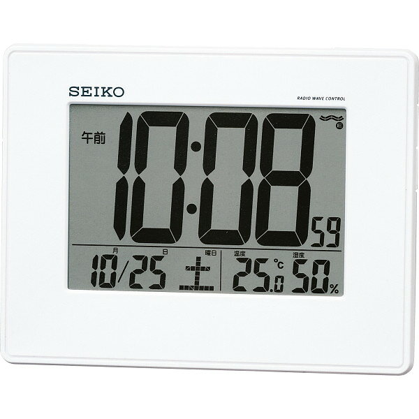 セイコー SEIKO 電波目覚まし時計 SQ770W デジタル 置き時計 壁掛け時計 大型液晶 温湿度表示 カレンダー表示 電子音アラーム スヌーズ ライト付き 掛置兼用 白 シンプル ギフト プレゼント大きな液晶画面で時間や室内の環境が一...