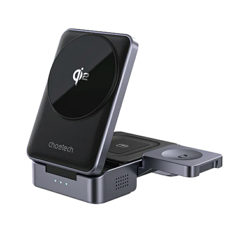 商品説明【製品概要】CHOETECH T637-F 折りたためる3in1ワイヤレス充電スタンド（Qi2 MagLeap対応）は、スマートフォン、スマートウォッチ、イヤホンをワイヤレスで同時充電できる、次世代型の多機能充電ステーションです。Q...