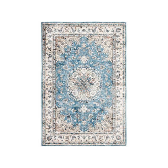 商品説明サイズ(cm)：130×190　厚み(mm）：8素材：表面：ポリエステル100% 裏面：不織布（すべり止め付き）機能：-洗濯：手洗いすべり止め：ありホットカ−ペット床暖房：対応原産国：中国小さな模様や、ヴィンテージのようなかすれ感を...