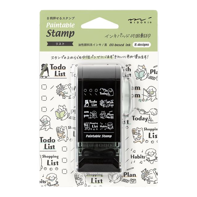 商品説明ノートやダイアリーの記録を楽しむためのスタンプです。インキパッド付きなのでスタンプ台は不要。これ1台で8つの繊細な柄をきれいにスタンプすることができます。柄の切り替えは、手が汚れる心配がないダイヤル式。インキは油性顔料なので、押した...