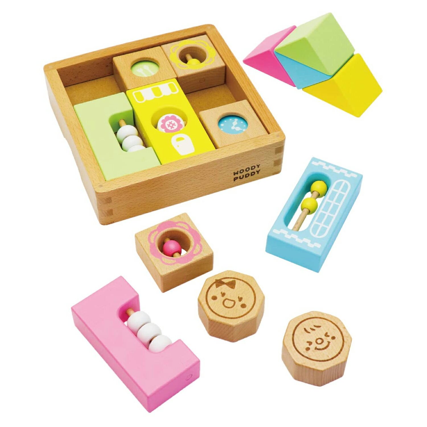 ○セット内容：積み木×14、木箱×1、遊び方紹介シート×1○素材：天然木、MDF、紙○対象年齢：1歳から○日本玩具協会STマーク取得○生産国：中国○WOODY PUDDY（ウッディプッディ）※店舗、その他のネット販売での併売のため欠品となる...