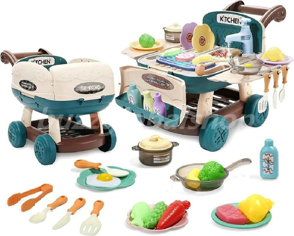 2in1キッチンセット】ショッピングモード、キッチンモードの両モードに遊べます。セット内容：本体*1,プレート（緑）*2,プレート（パープル）*2,お鍋*1,ライパン*1,調味料*3,エンドウ豆*1,ブロッコリー*1,きのこ*1,人参*1,...