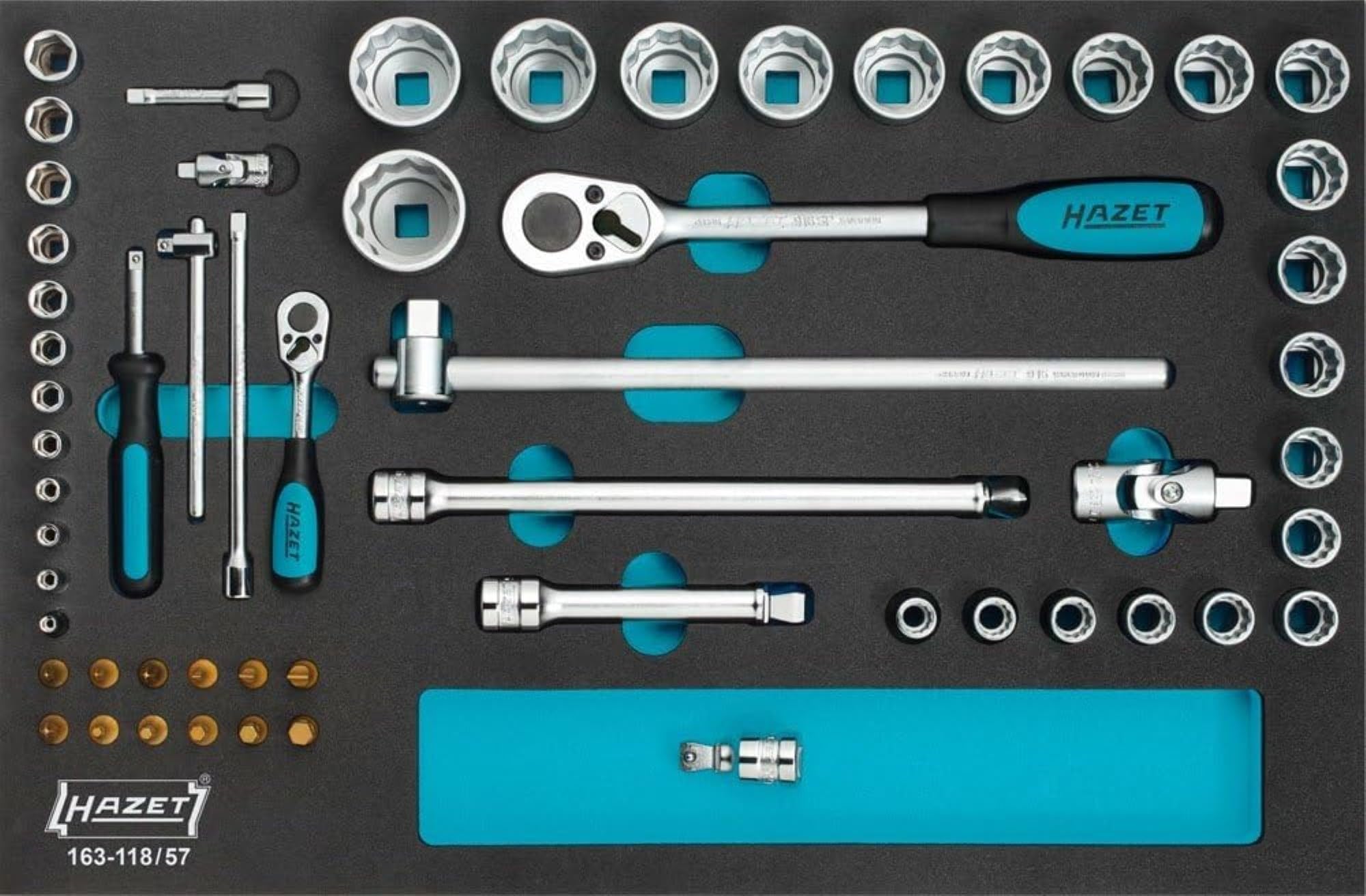 Hazet 163-118/57 ソケットレンチセット 57点 自動車 メンテナンス 整備工具 差込角 ラチェット DIY 工具セット