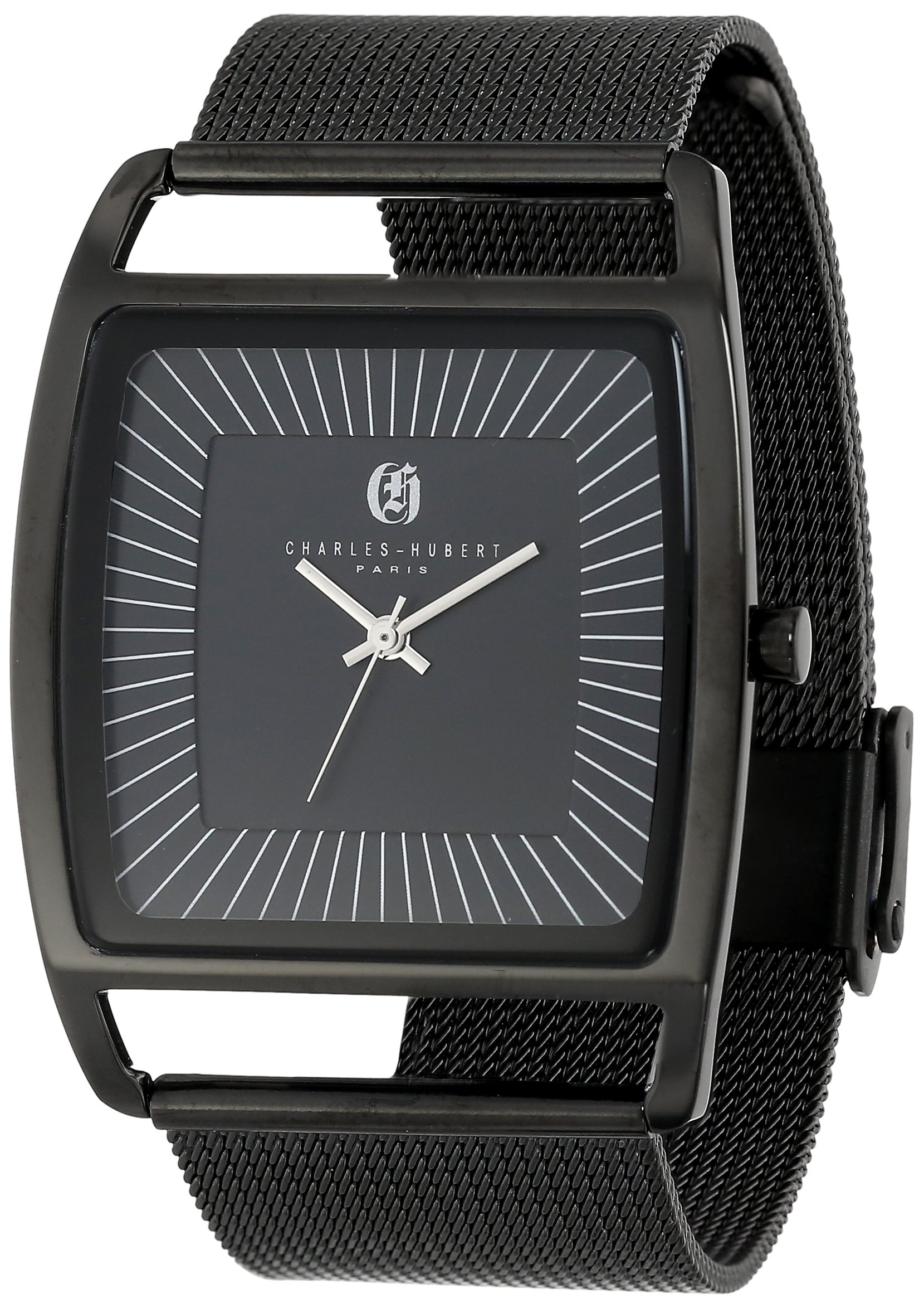 Charles-Hubert Paris Men's 3942-B Premium Collection Black Dial Mesh Band Watch