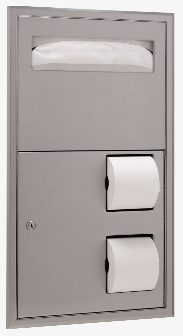 Bobrick 3474 ClassicSeries 304 ステンレススチール 凹型デュアルロールシートカバー トイレットペーパーディスペンサー サテン仕上げ 幅16インチ x 高さ29-1/4イン