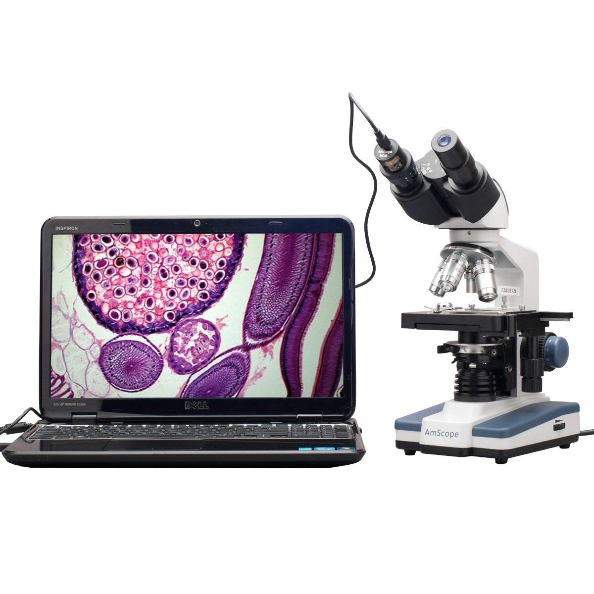 AmScope 3Dダブルレイヤーメカニカルステージ+ 1.3MP USBデジタルカメライメージャと40X-2500X LED生物双眼鏡の複合顕微鏡