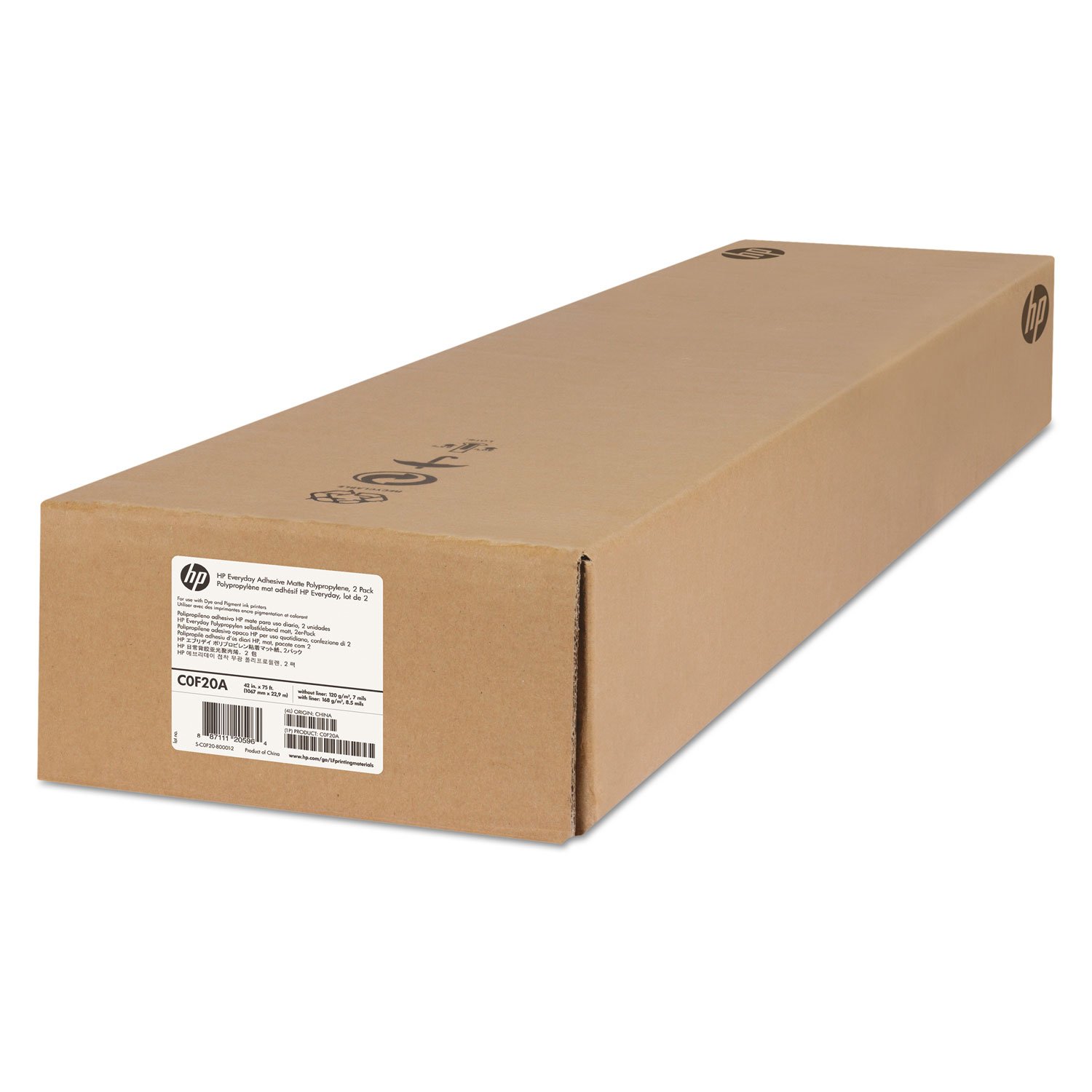 C0F20A HP 2-pack Everyday Adhesive Matte Polypropylene-1067 mm x 22.9 m (42 in x 75 ft).