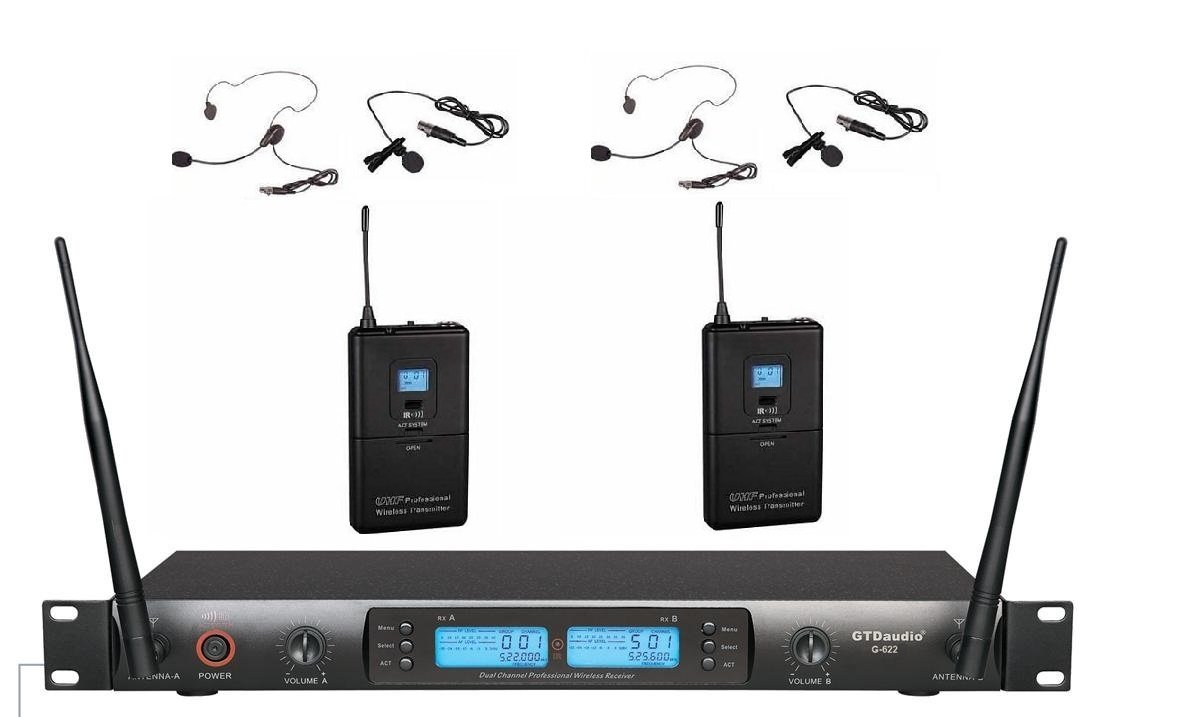 GTD Audio G-622L UHF 200 Channel Professional Wireless Microphone System (Headset & Lapel Lavalier M