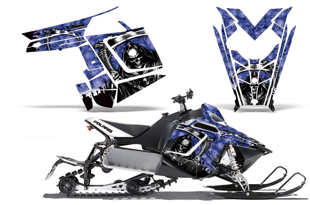 Reaper-AMRRACING スレッドグラフィックデカールキット Polaris RMK Rush (2011-2012)-ブルー