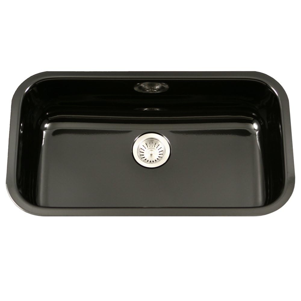 Houzer pcg-3600 BL Porcelaシリーズ磁器エナメルスチールアンダーマウントシングルボウルキッチンシンク、Large、ブラック