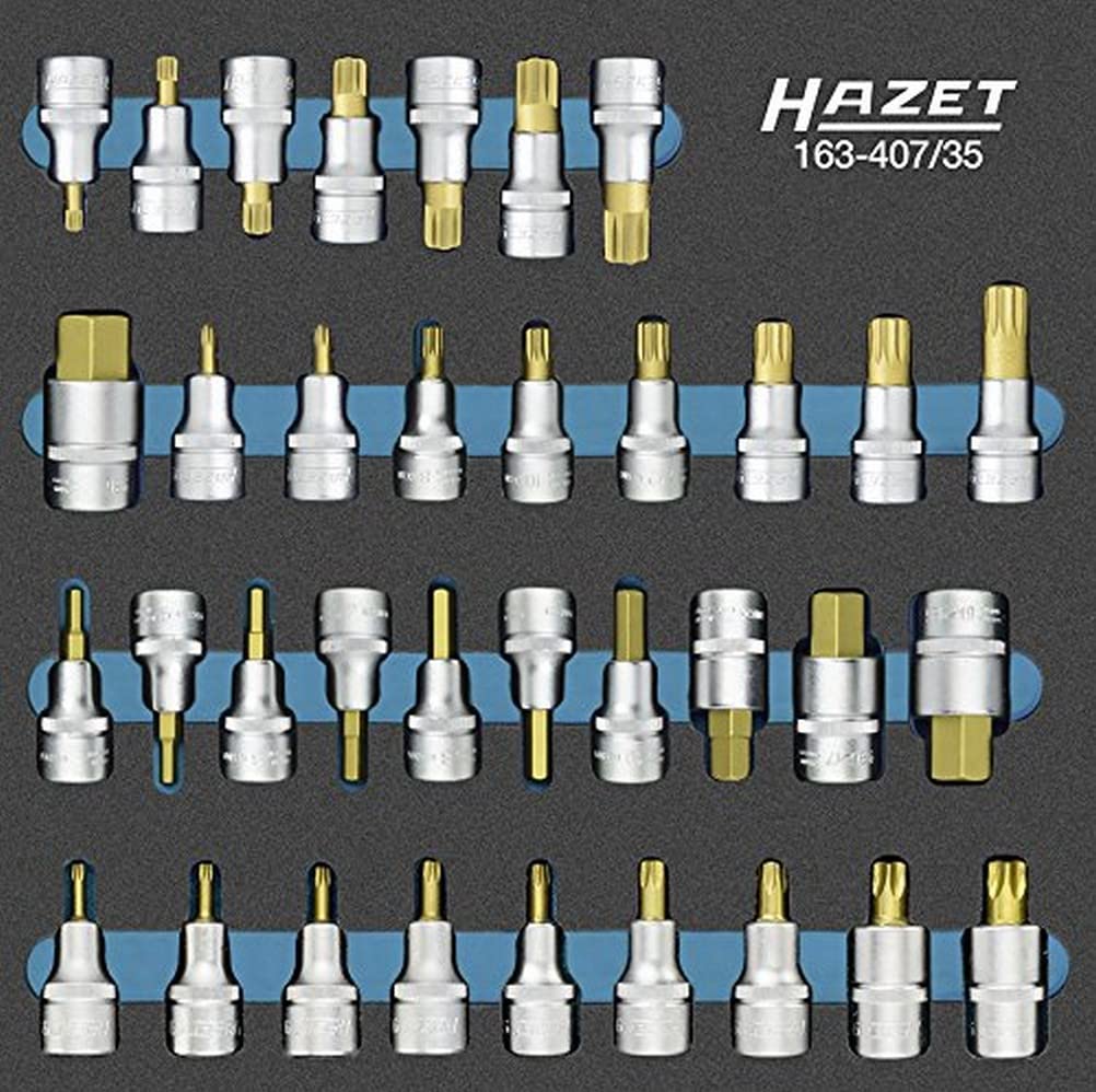 HAZET 163-407 / 35内部セレーションプロファイルXZN Ribe-CVスプラインドライバソケットセット - CVD錫コーティング
