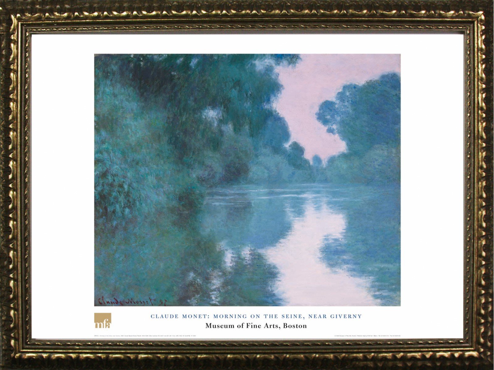 Framed Morning On The Seine near Giverny byクロード・モネ24 x 32アートプリントポスター有名な水風景画through the treesからボストン