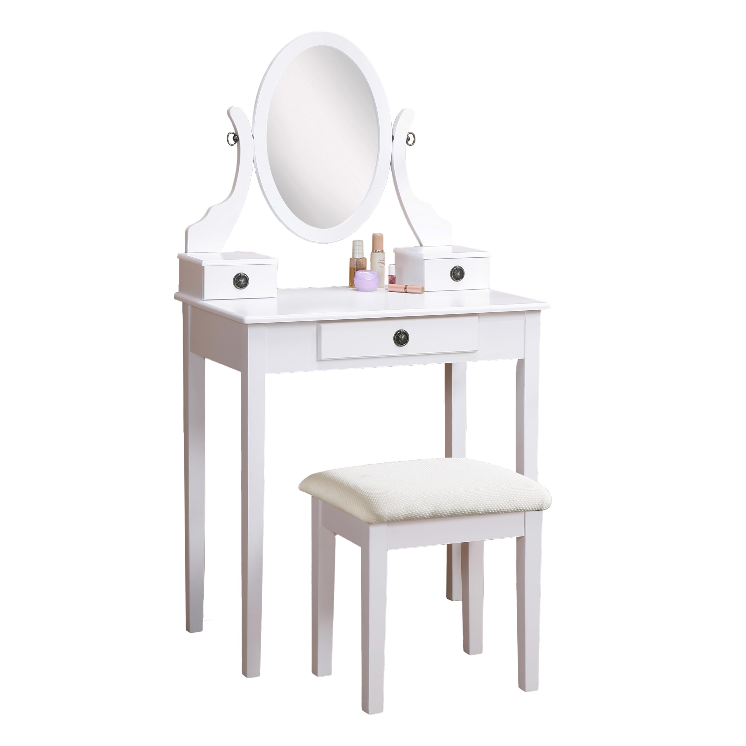 Roundhill Furniture Moniya White Wood Vanity Table and Stool Set
