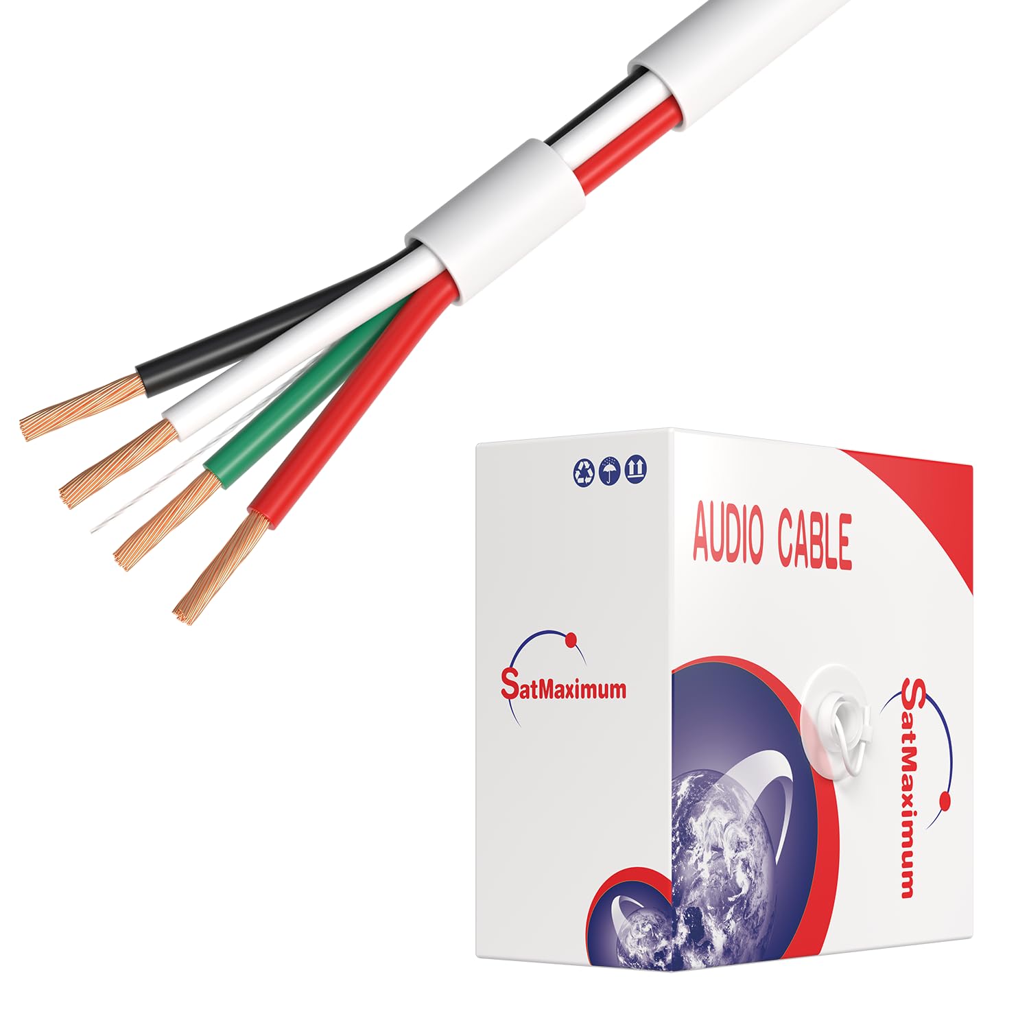 500ft 16AWG 4 Conductors (16/4) CL2 Rated Loud Speaker Cable Wire Pull Box (For In-Wall Installatio