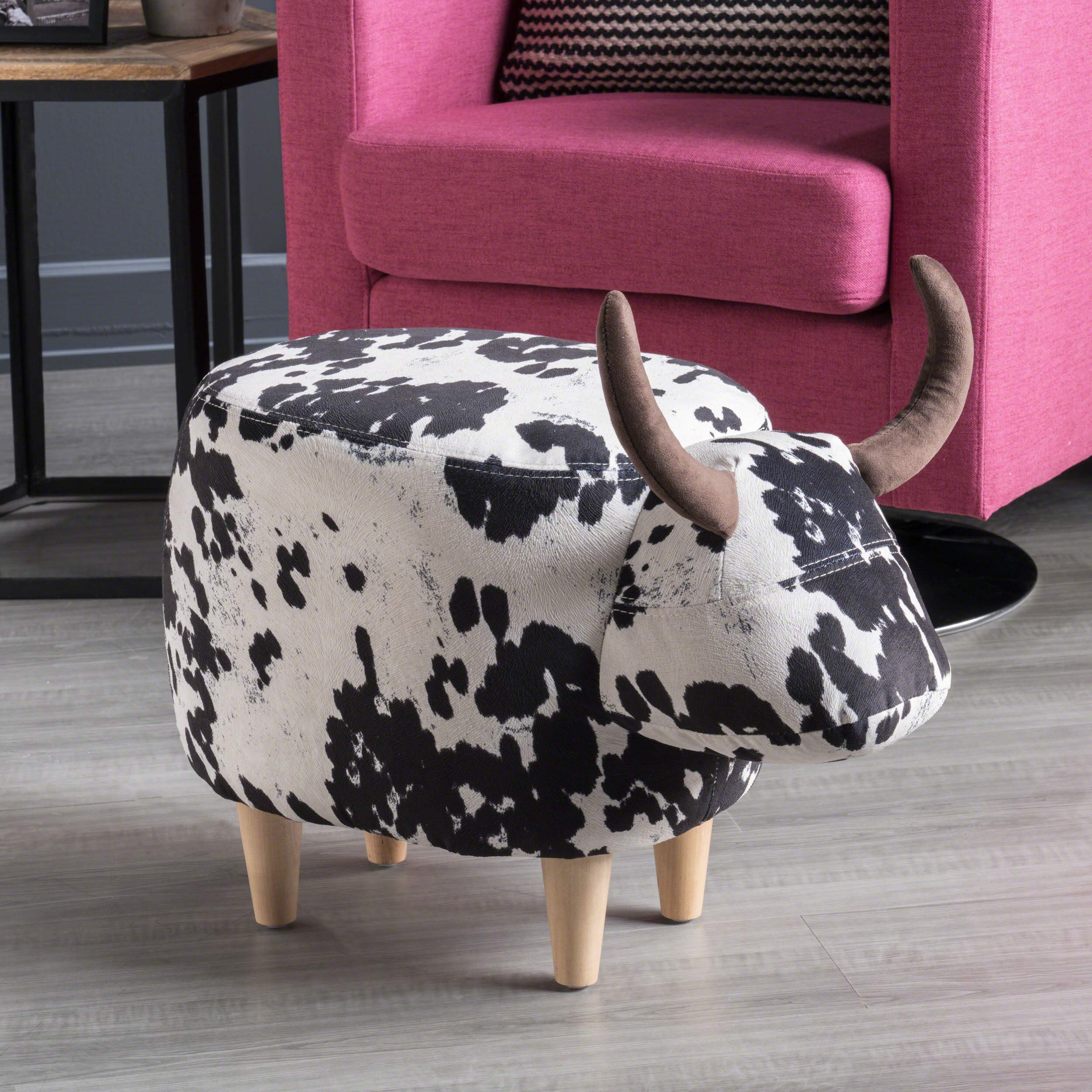 Christopher Knight Home Bessie Patterned Velvet Cow Ottoman Black And White Cow Hide / Natural