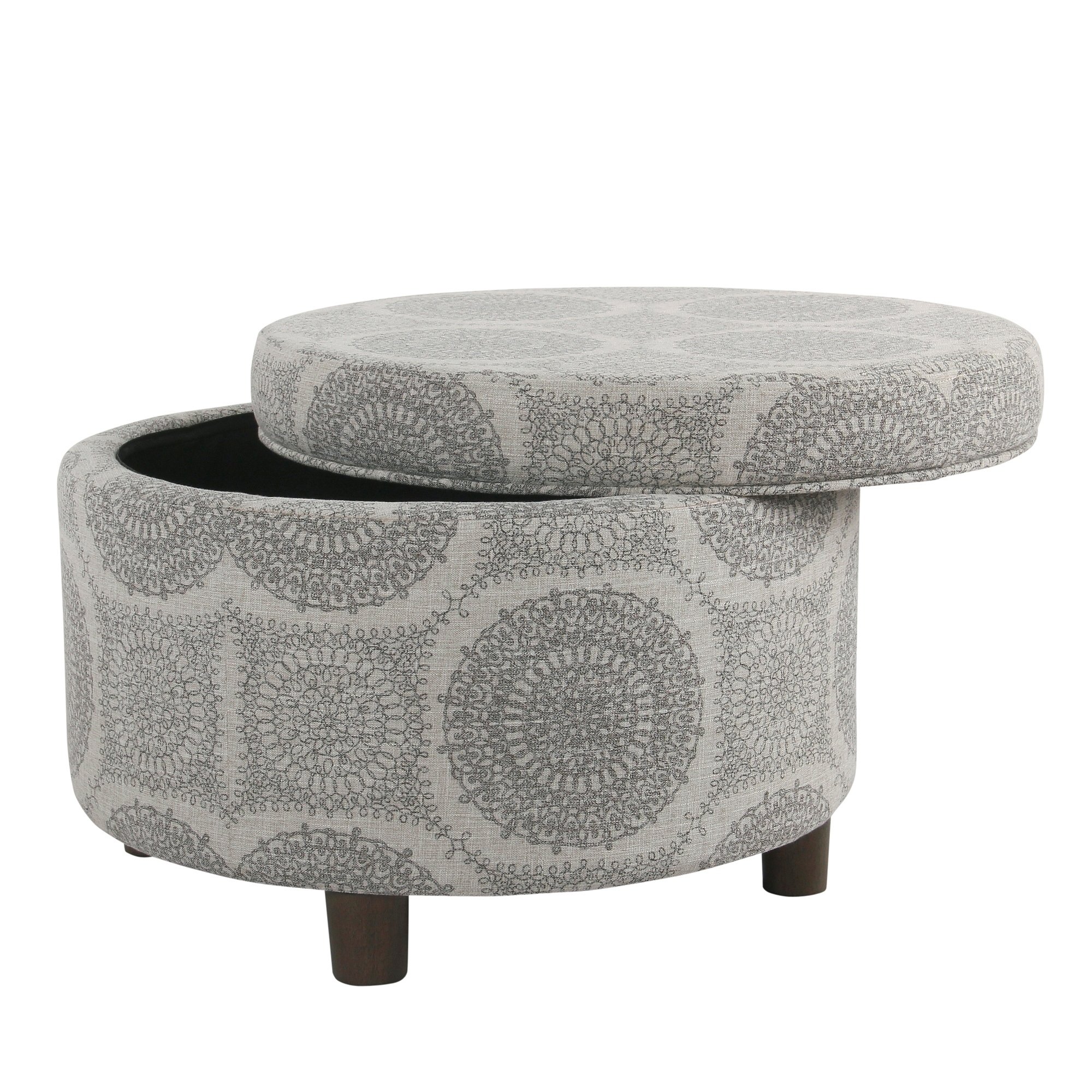 HomePop Round Upholstered Storage Ottoman Grey Medallion 141［並行輸入］