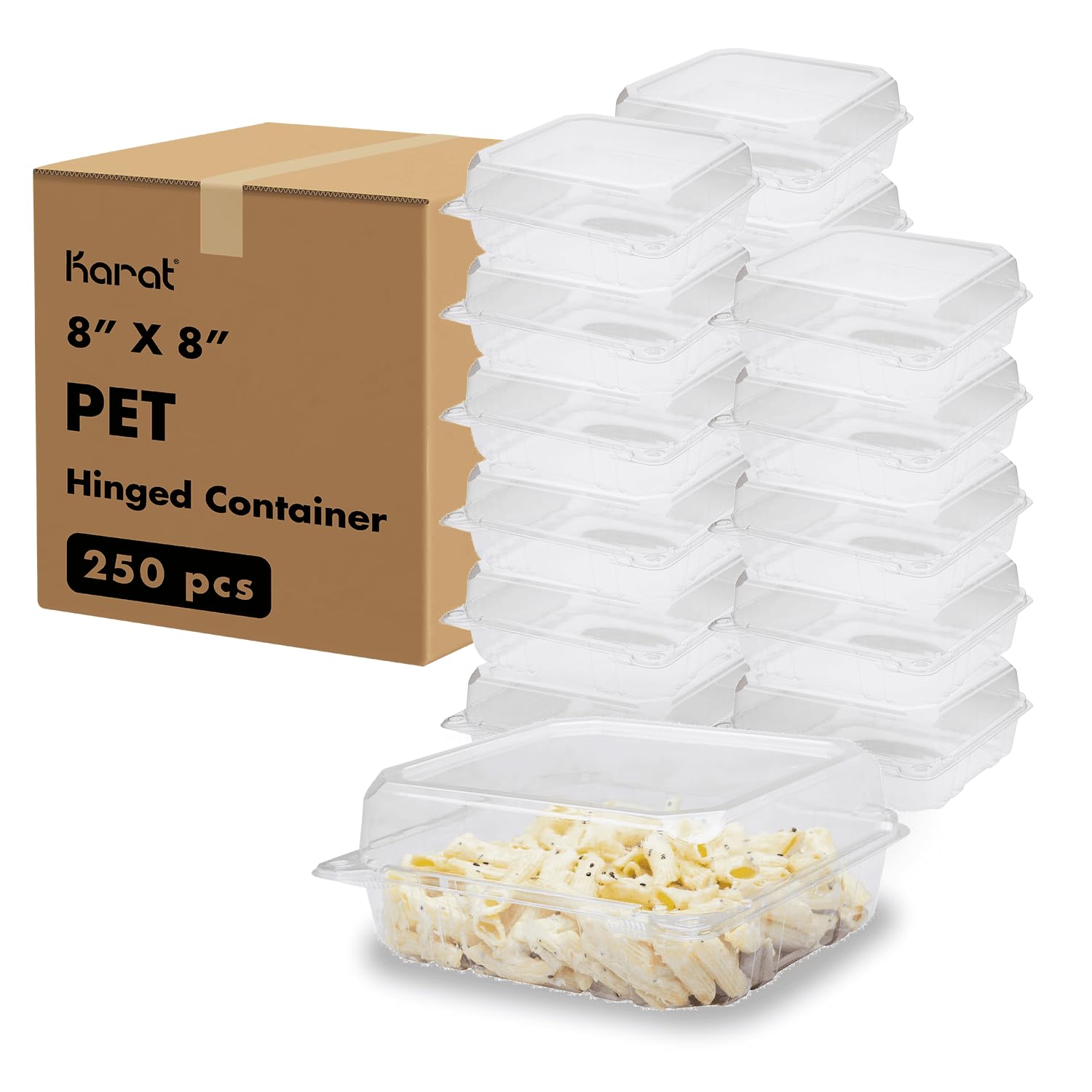 Karat FP-HC88PET-1C 8''X 8'' Pet Hinged Containers (Case of 250)
