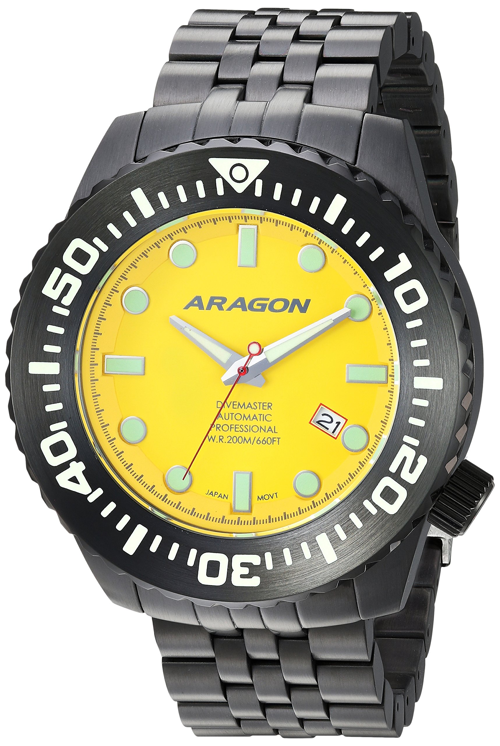 ARAGON? A253YEL Divemaster EVO 50mm オートマチック。 IPブラックステンレススチール。