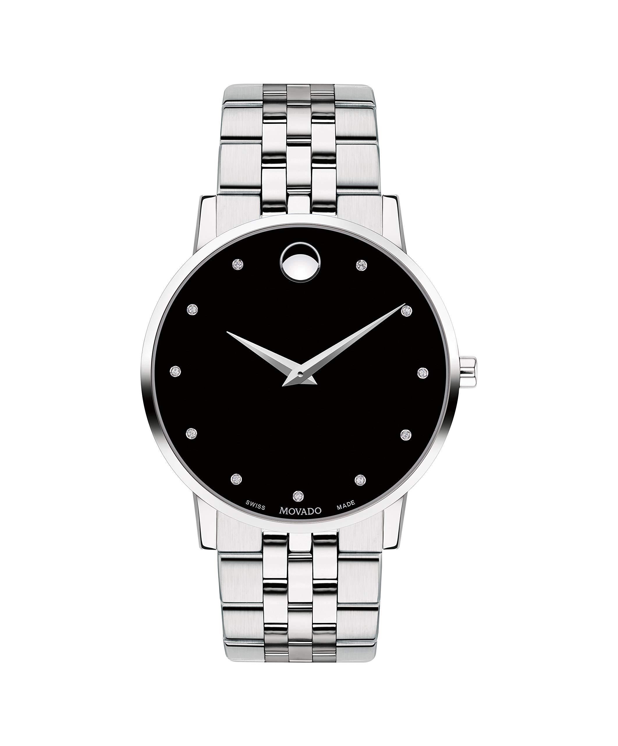 Movado ミュージアムクラシック、ステンレススチールケース、文字盤、ステンレススチールブレスレット、男性、0607201 メンズスタンダードサイズ 黒い