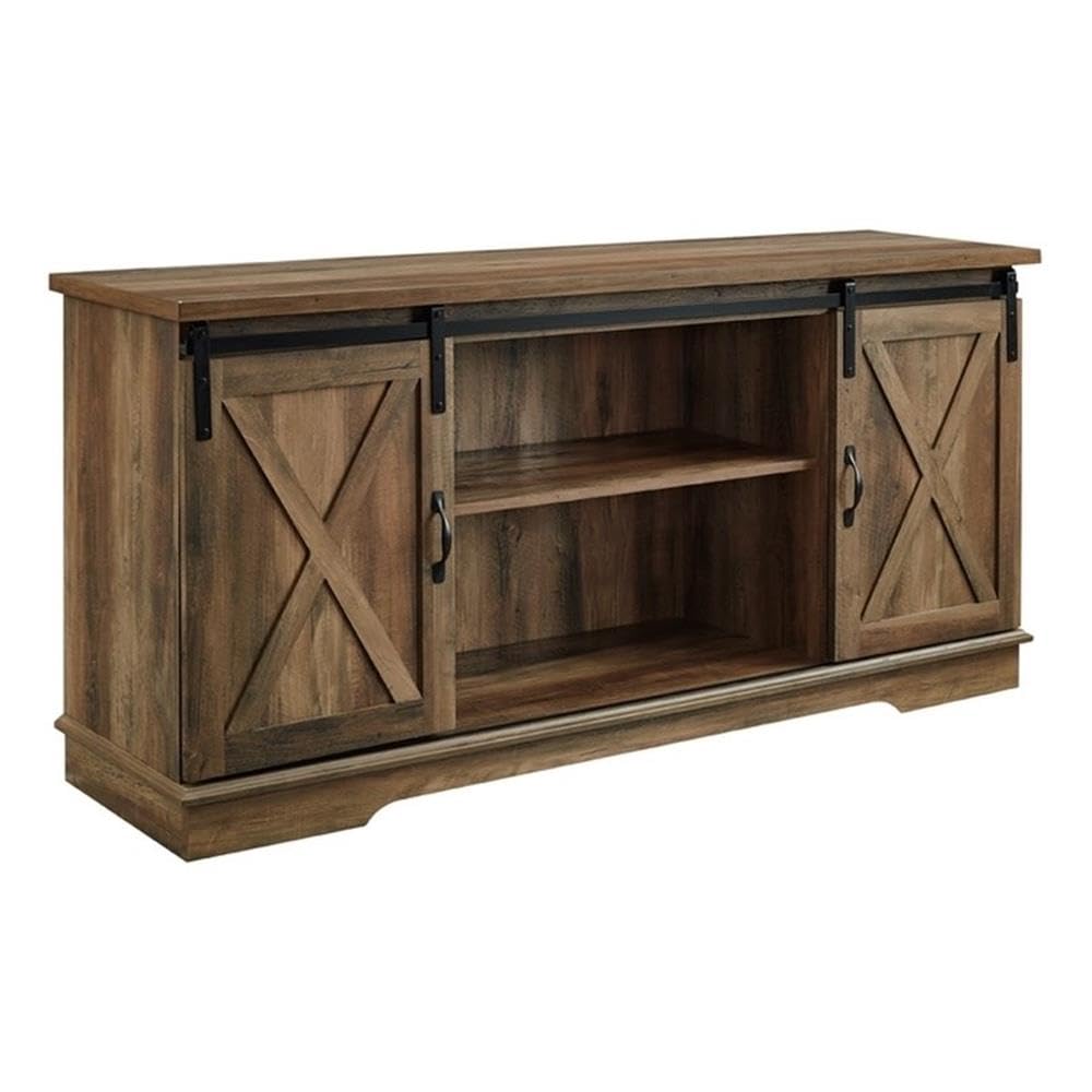 Walker Edison Furniture Company Modern Farmhouse Sliding Barndoor Wood Stand for TV's up to 65 Flat