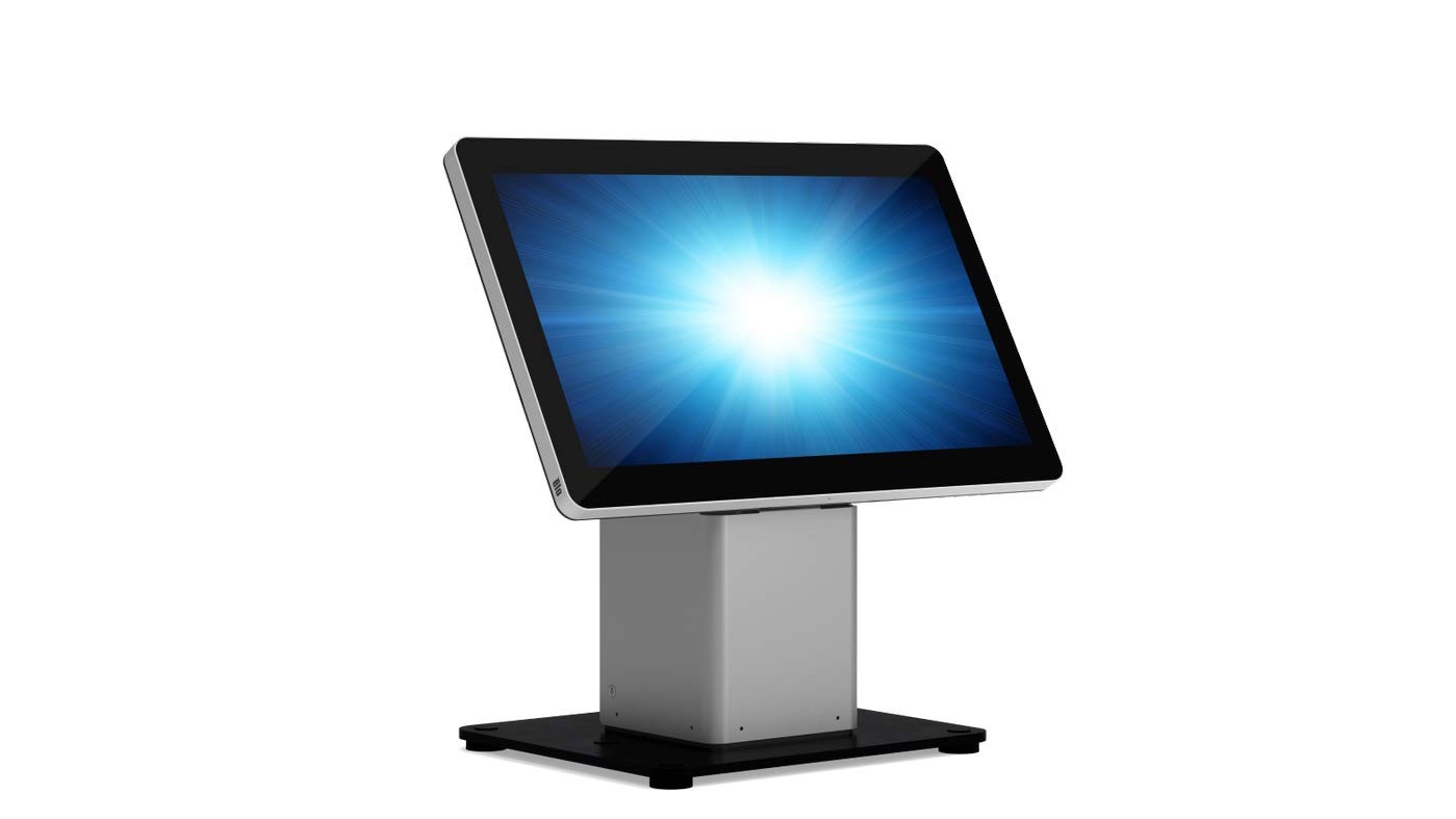Elo Touch Solutions - E514693 - Elo スリムデスクマウント タッチスクリーンモニター、クレードル、バーコードリーダー、指紋リーダー、ウェブカメラ用 - ブラック、シル