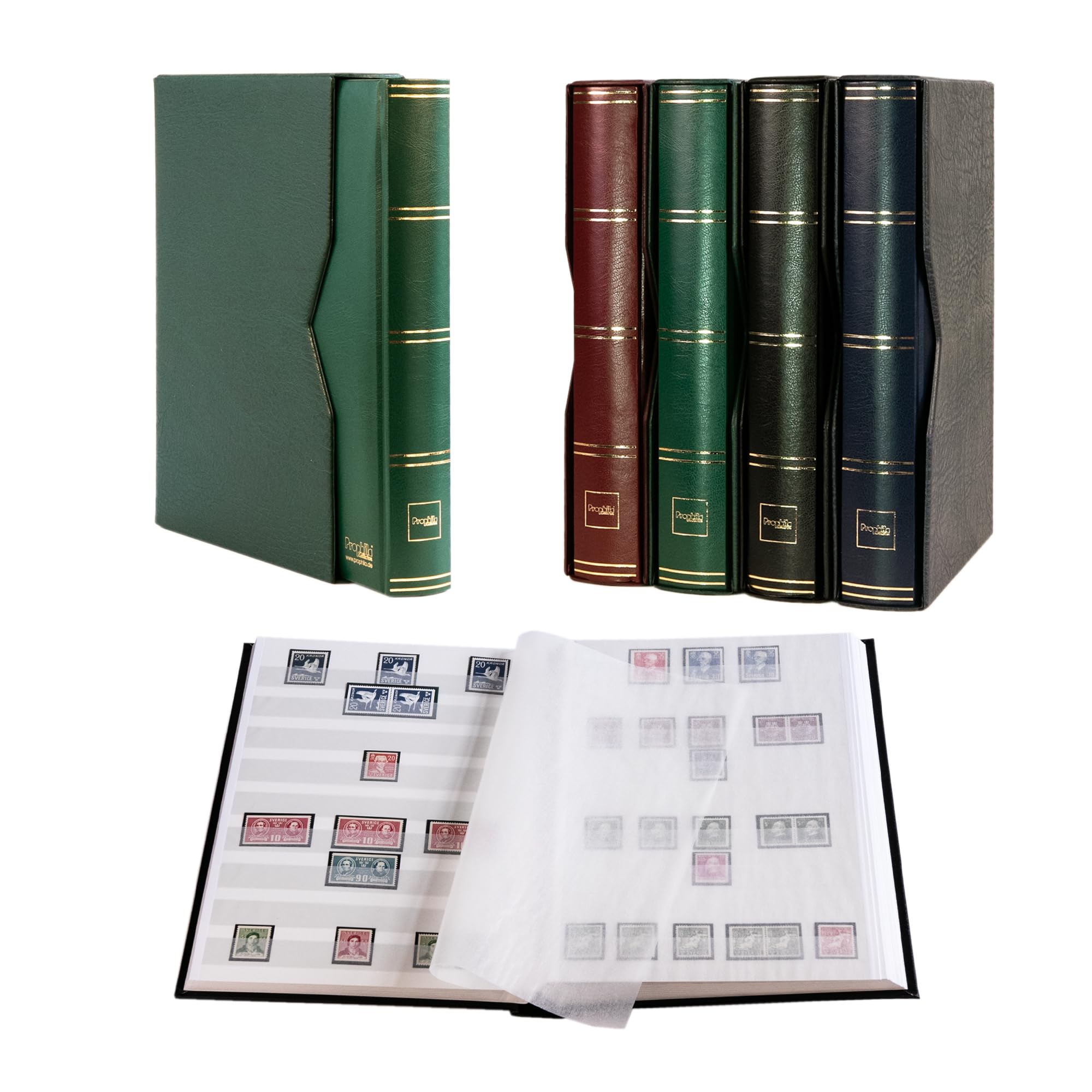 Prophila stockbook 60 White Sides Padded with slipcase Green