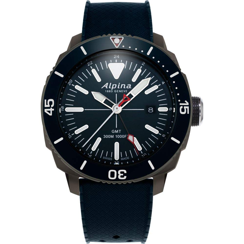 Alpina メンズ Seastrong ダイバー 300 GMT クォーツ 夜光マーカー 単方向ベゼル 1 000フィート WR 44mm ブルー ダイバー