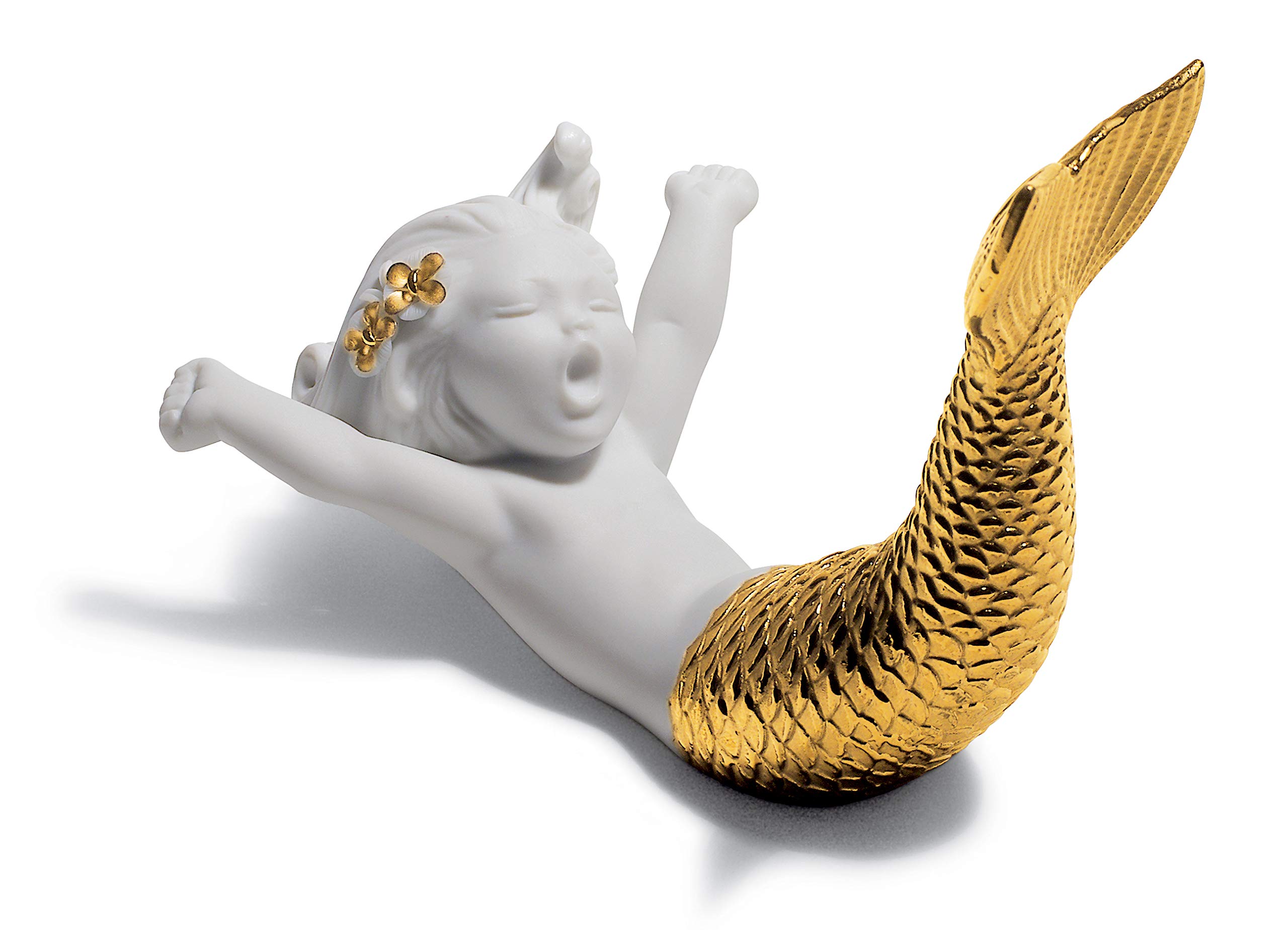 LLADR? Wake Up at Sea Mermaid フィギュア黄金の光沢磁器マーメイドフィギュア。