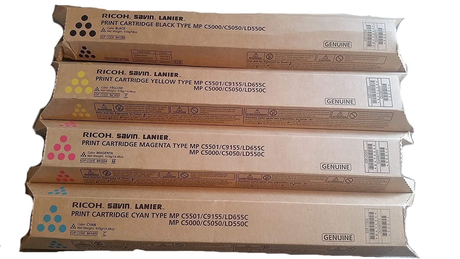 Genuine Ricoh MP C5000 C5050 LD550C Toner Bundle Set BCYM 841284 841454 841455 841456 Sealed In