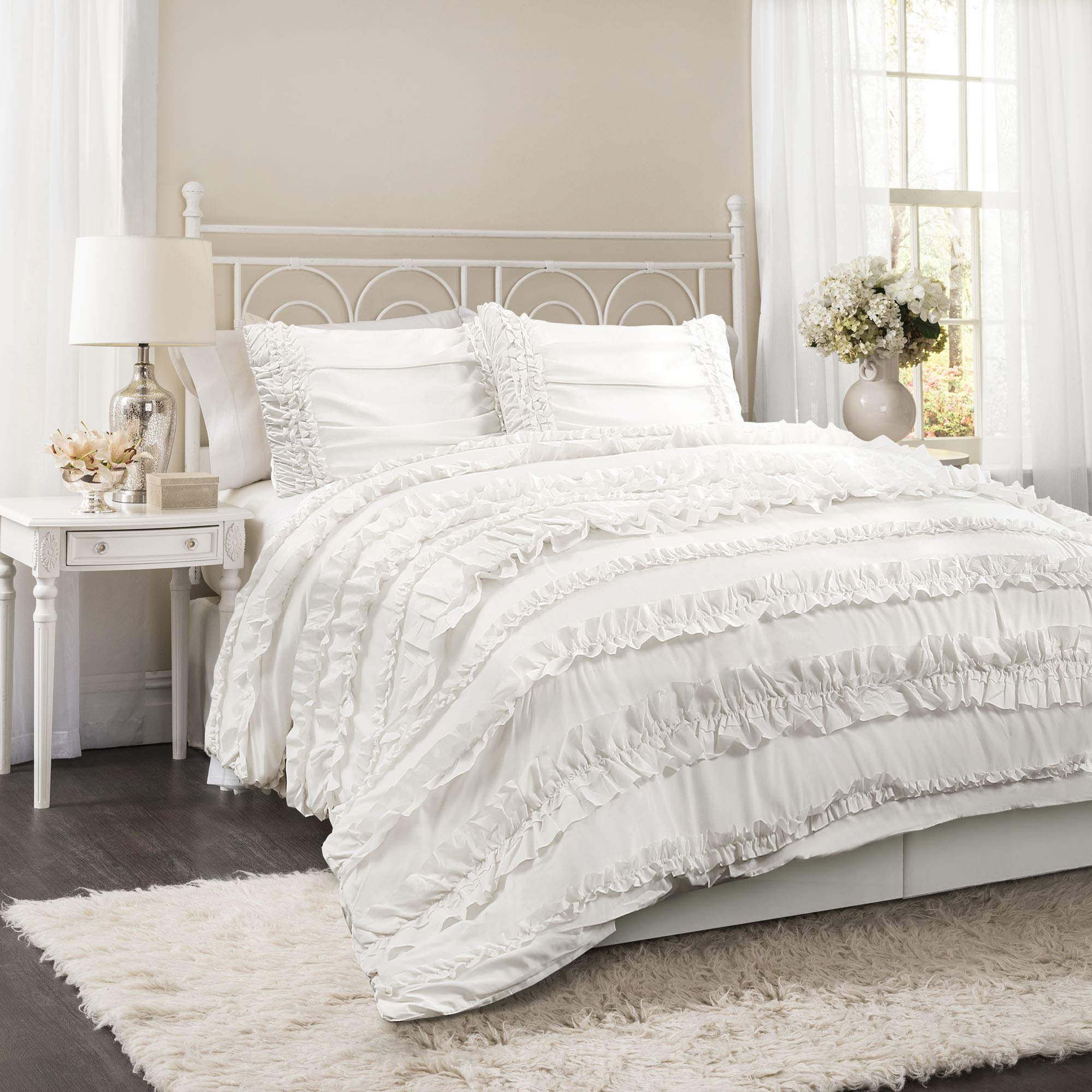 (Comforter Set Queen White) - Lush Decor Belle 4-Piece Comforter Set Queen White