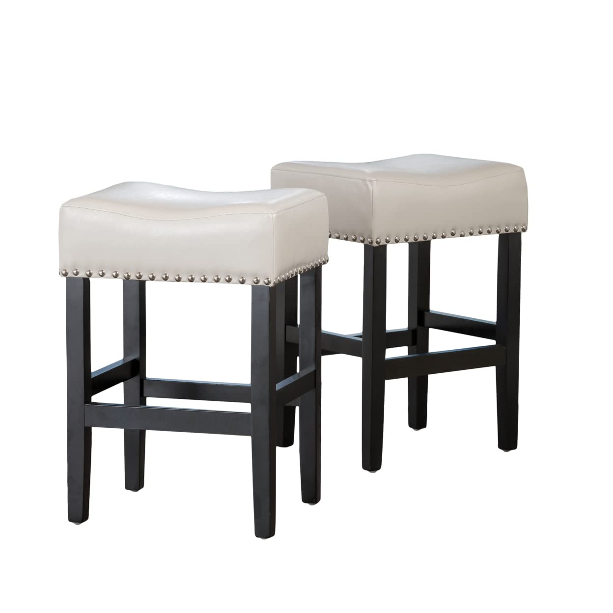 Christopher Knight Home Chantal Backless Ivory Leather Counter Stools wChrome Nailheads 18.00''W x