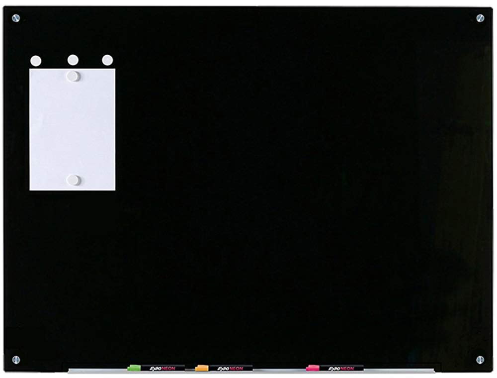 Audio-Visual Direct マグネットブラックガラスホワイトボードセット - 35 1/2 x 47 1/4インチ - ボード、マグネット5個、アルミ製マーカー受けトレイを含む