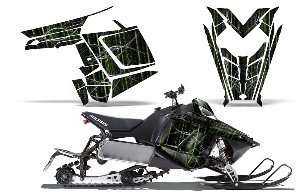 One-AMRRACING スレッドグラフィックデカールキット Polaris RMK Rush (2011-2012)-グリーン