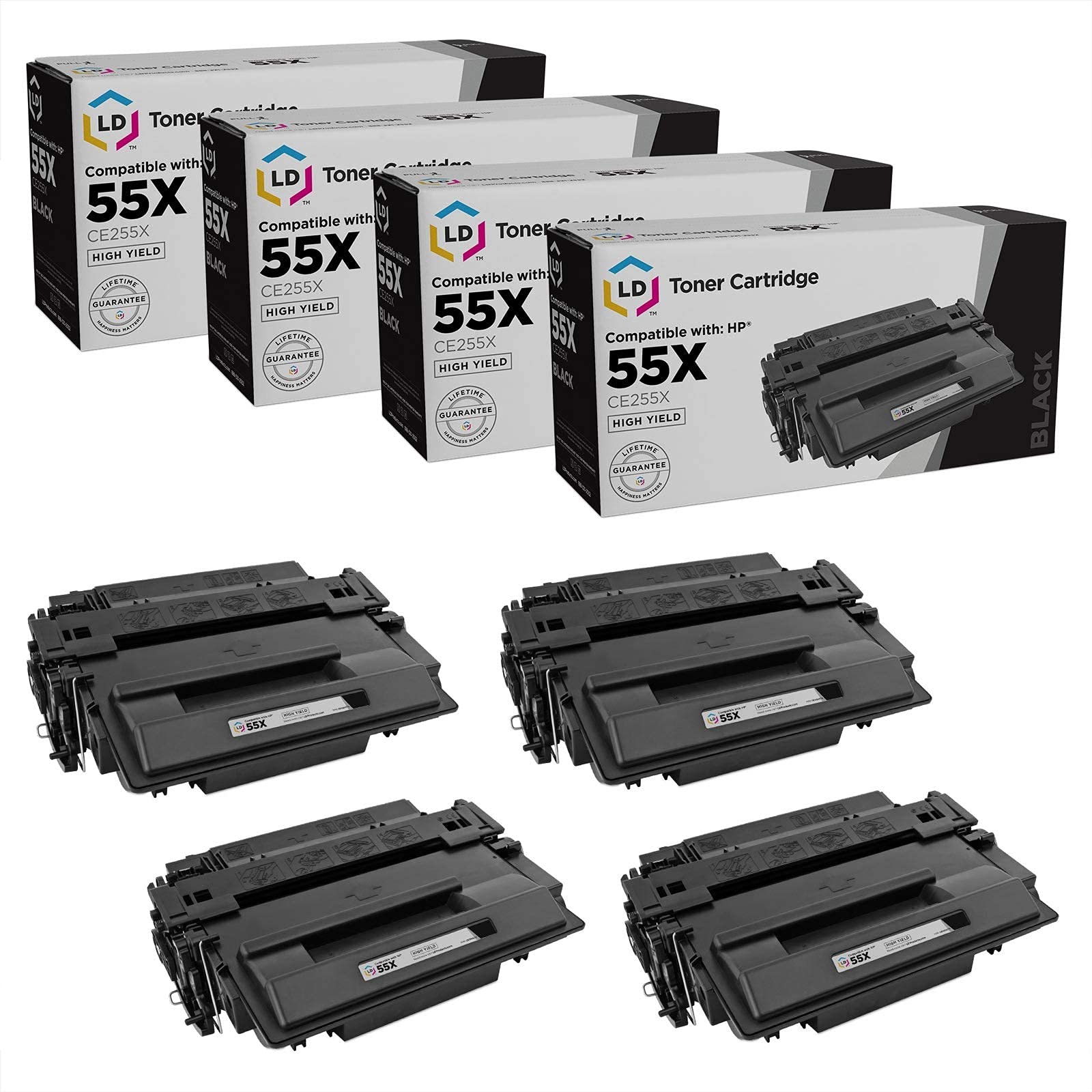 LD Products CE255X 交換用 HP 55x トナーカートリッジ (ブラック、4個パック) Laserjet P3010、P3015n、P3015d、P3015dn、P3015x、P30