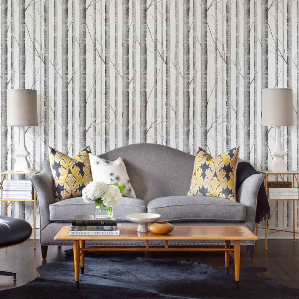 Simple Shapes バーチツリー テンポラリー壁紙 - 2フィート x 9フィート - 6枚パック