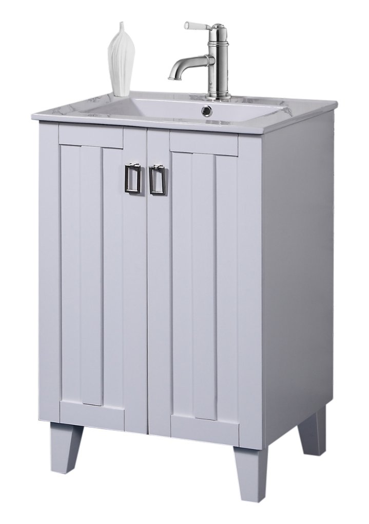 InFurniture IN3224-W 24インチ 無垢材 シンクバニティ セラミック洗面台付き 蛇口なし 無垢材のシンクバニティ セラミック洗面器/蛇口なし 24インチ ホワイト