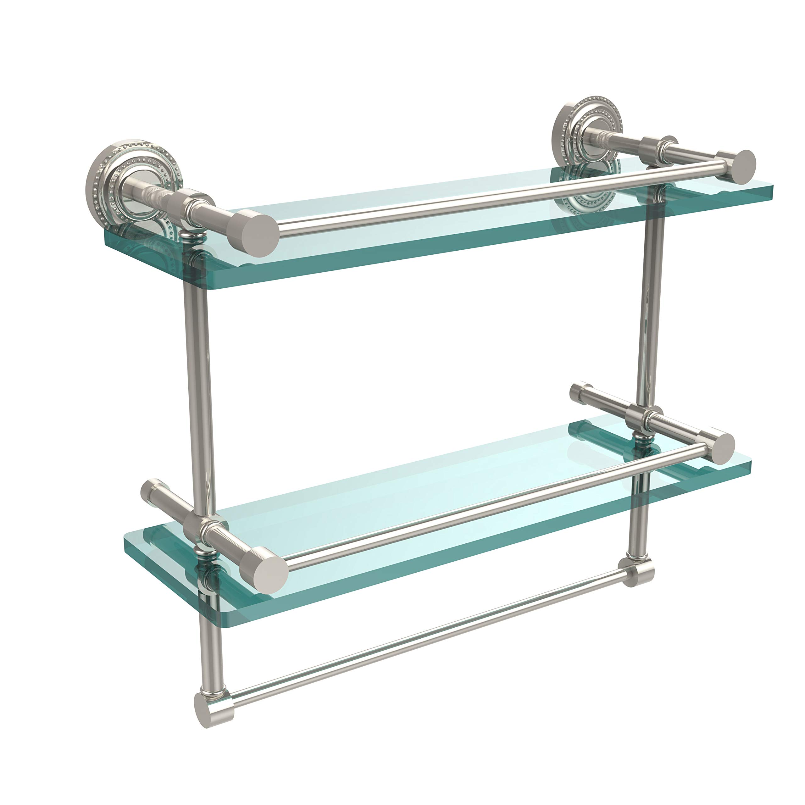 Dottingham 16 Inch Gallery Double Glass Shelf with Towel Bar - DT-2TB/16-GAL-PNI