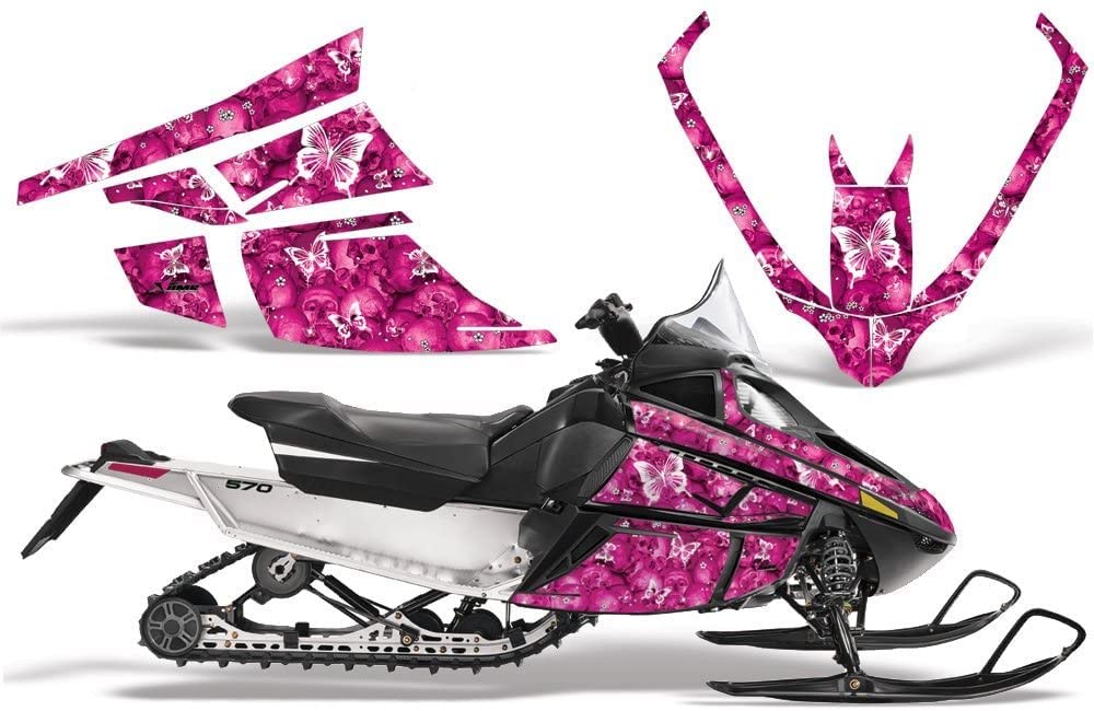2012 + Arctic Cat F z1シリーズAMRRACING Sledグラフィックスデカールキット ? Skulls And Butterflies ? white-pink