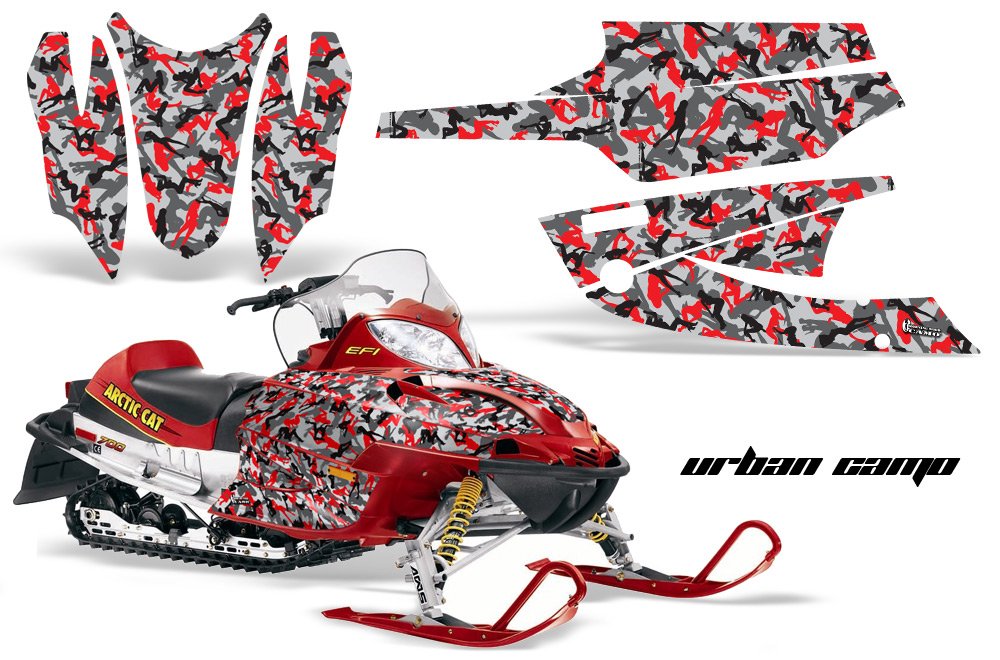 AMR Racing スノーモービルグラフィックキット ステッカー デカール Arctic Cat Firecat 2003-2006対応 - アーバンカモレッド