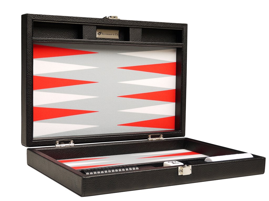 13-inch Premium Backgammon Set - Travel Size - Black Board White and Scarlet Red Points
