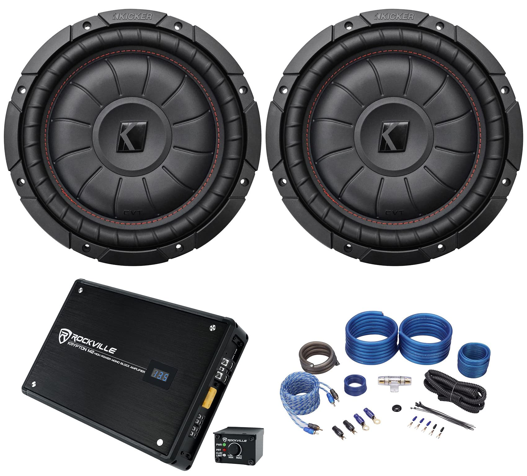 Kicker 43CVT102 COMPVT 10インチ 1600W シャローカーサブウーファー+モノラルアンプ+アンプキット 2個