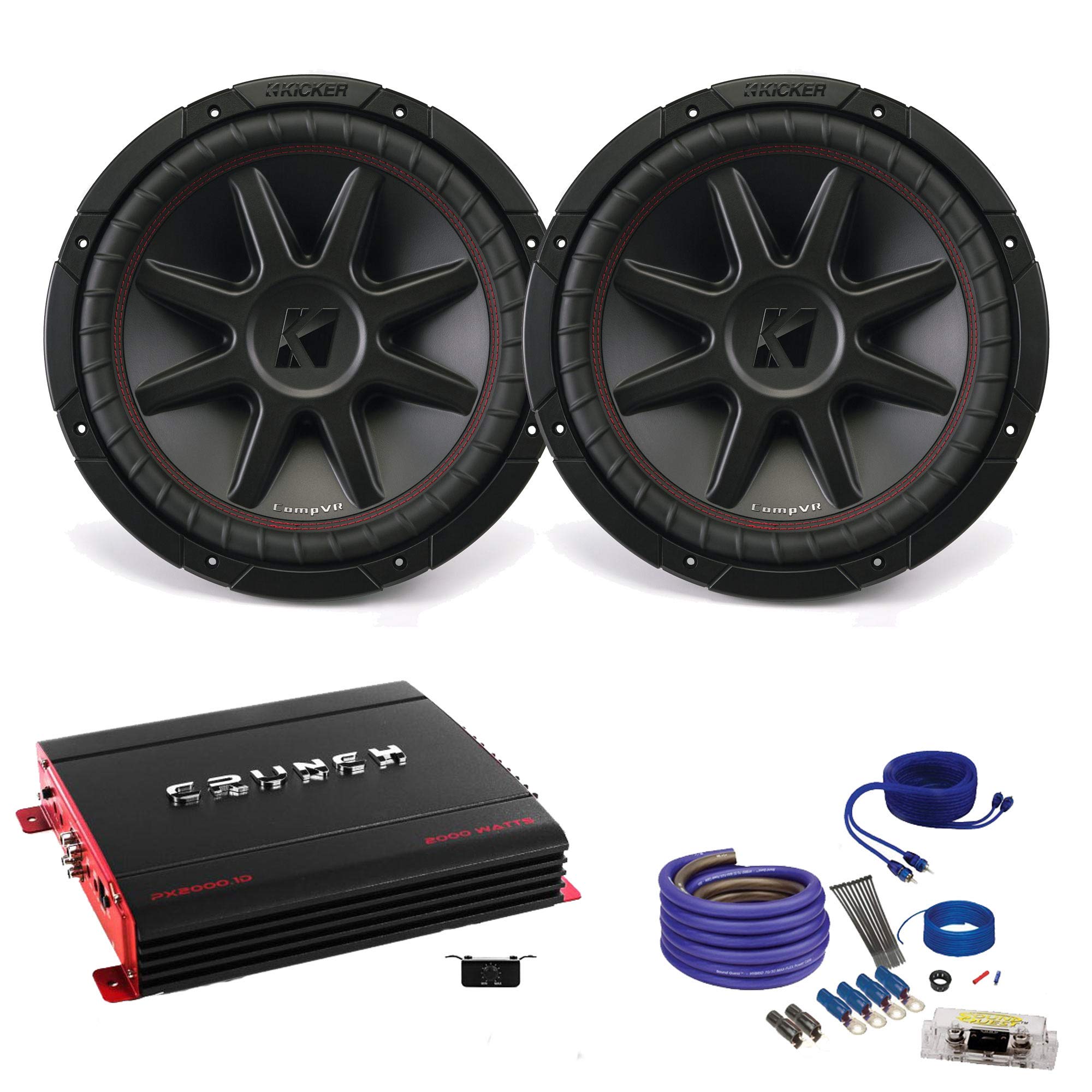 Kicker CVR104 10インチバンドル クランチPX2000.1D 2000ワット最大モノアンペア ワイヤーキット