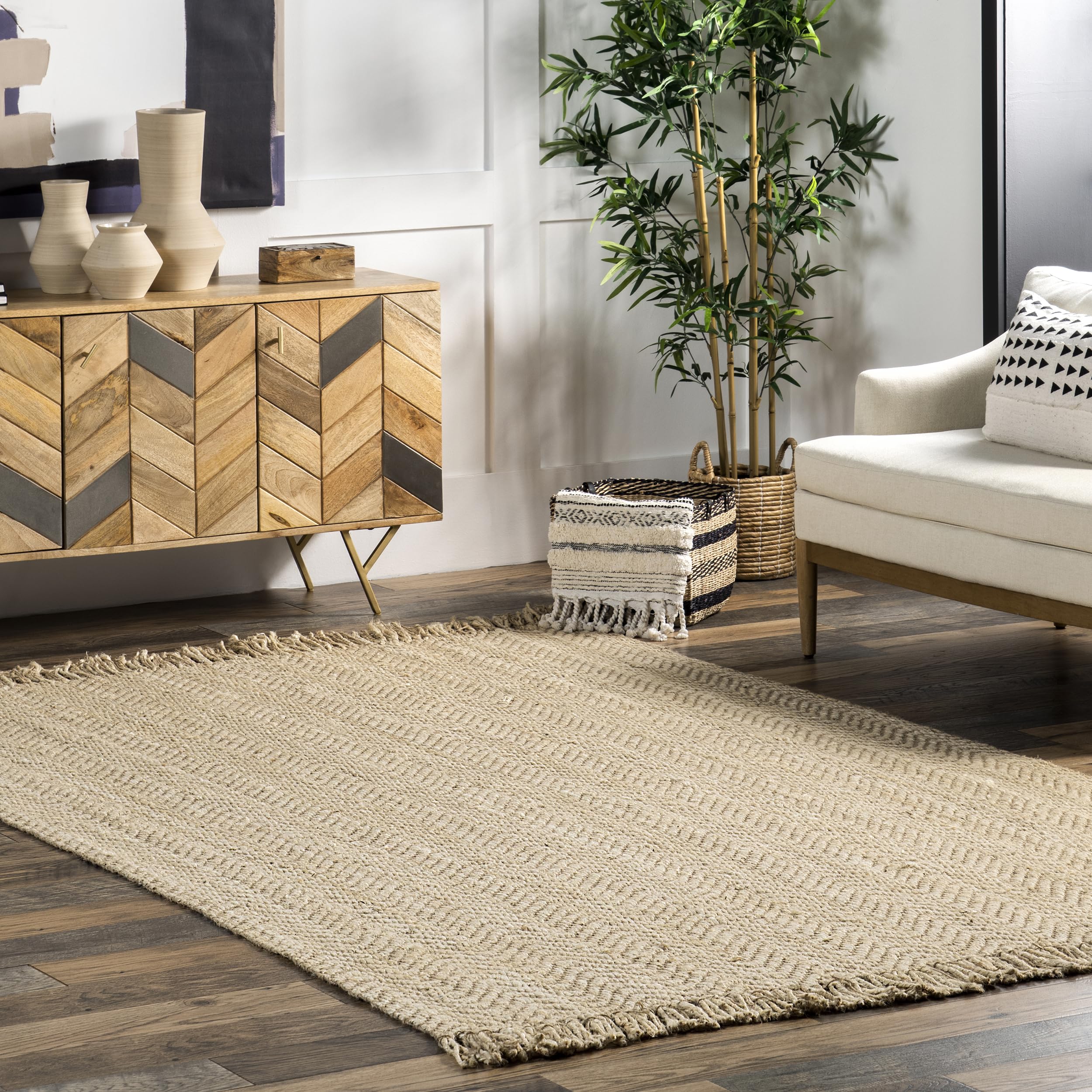 nuLOOM Wavy Chevron Jute Rug 4' x 6' Natural