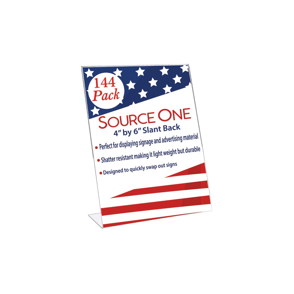 ソース1つ4 x 6インチSlant BackクリアアクリルサインホルダーAdフレーム画像フレーム 144 Pack