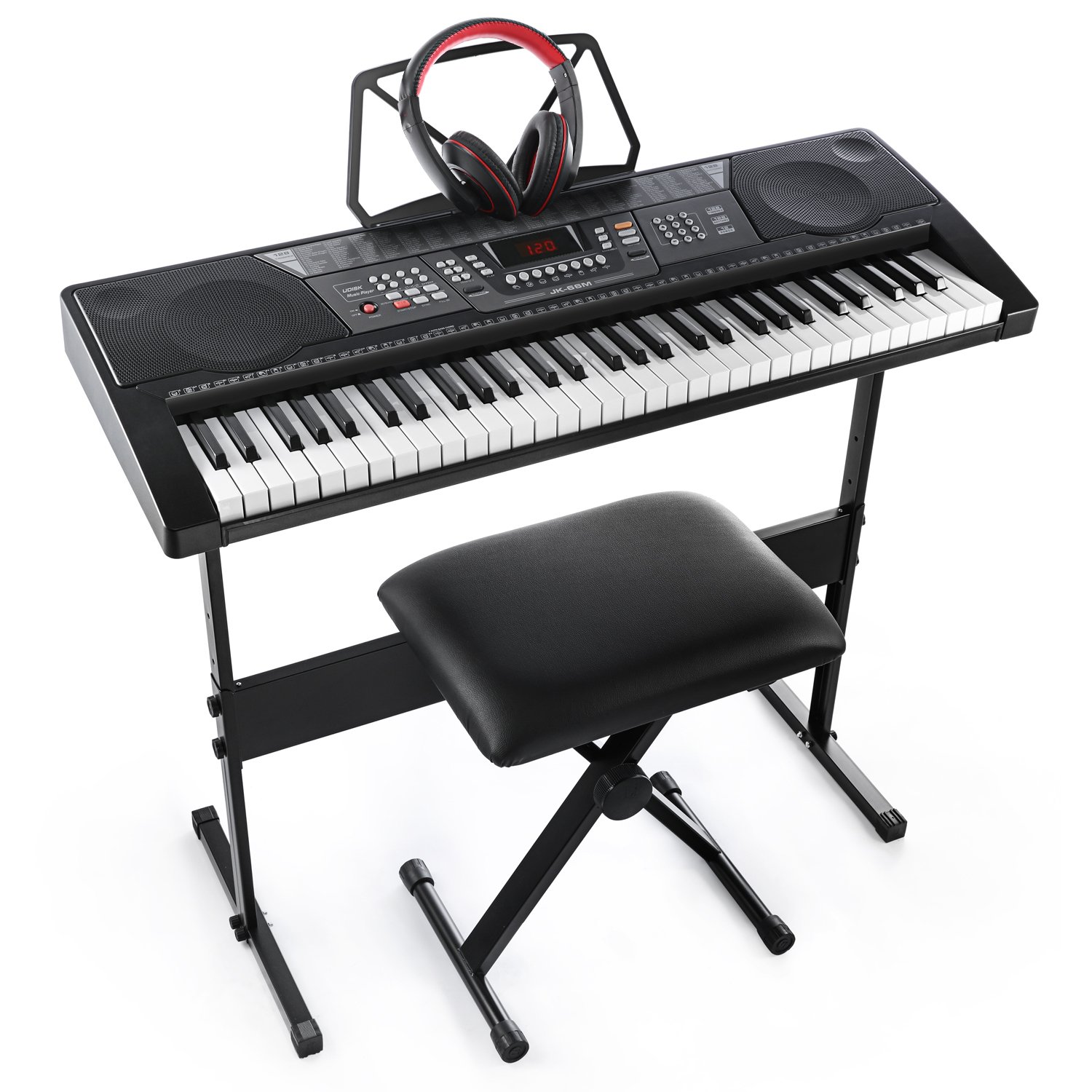 Joy 61-Key Standard Keyboard Kit Including USB Music Player Function Bundle with Headphone Stand
