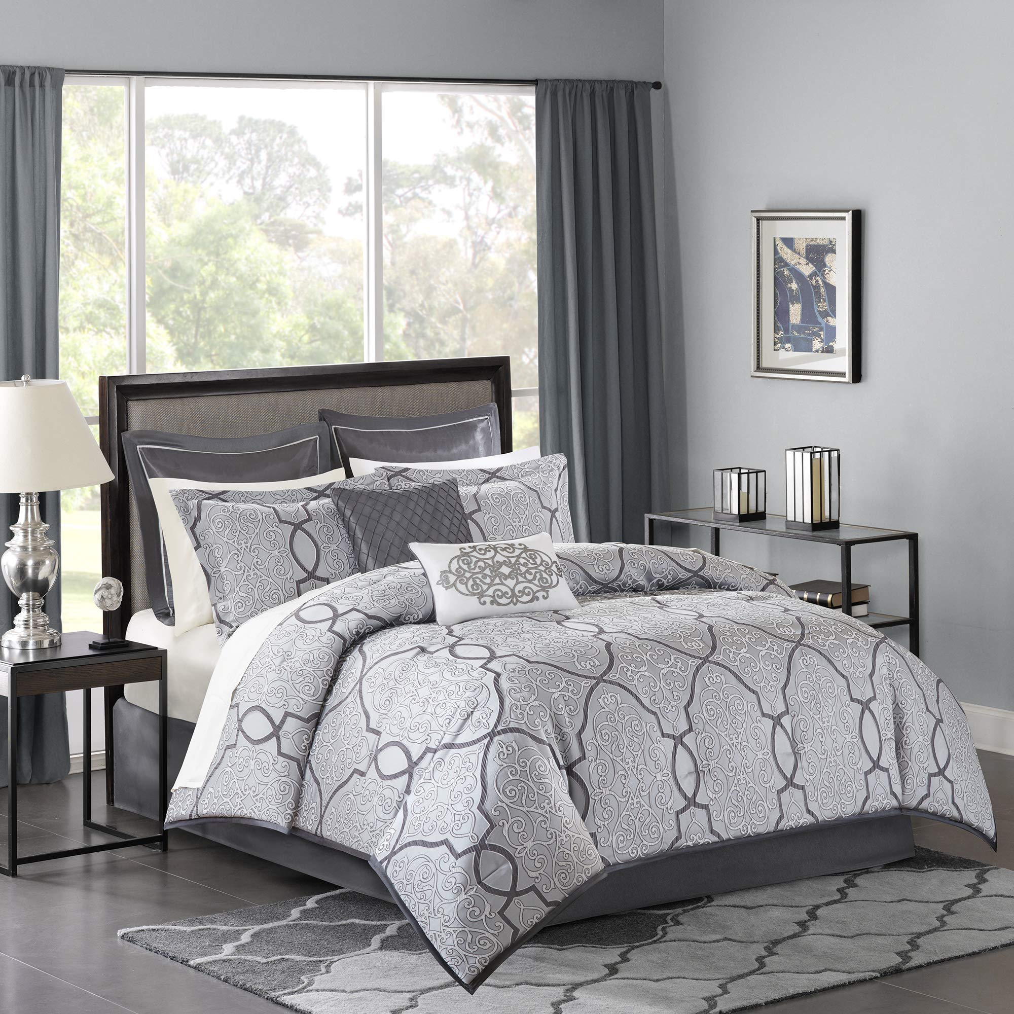 Madison Park LaVine 12 Piece Jacquard Comforter Set Blue King