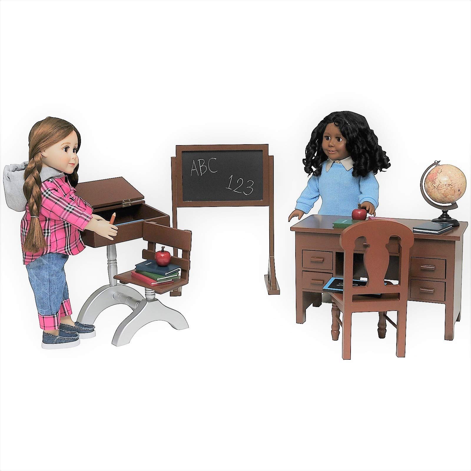 The Queen 's Treasures先生&学生American教室デスクPlus学校ブック、黒板、鉛筆、Globe and More。家具& Accessories for 18 Doll